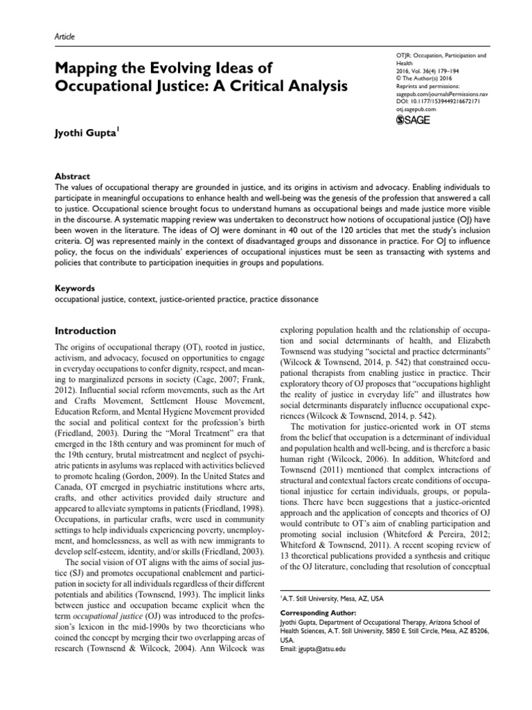 Mapping The Evolving Ideas of Occupational Justice: A Critical Analysis | PDF | Social Exclusion ...