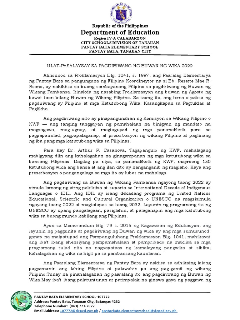 PBES-Narrative Report Buwan NG Wika | PDF