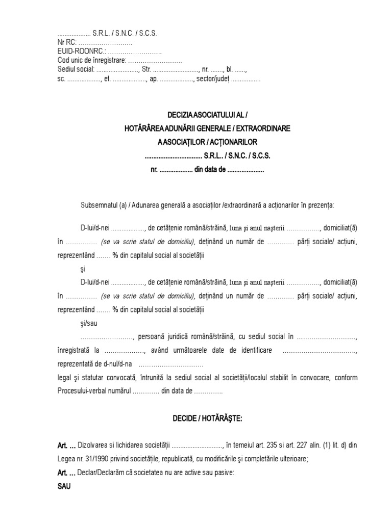 Hotarare Decizie Aga Asoc Unic Cod 002 | PDF