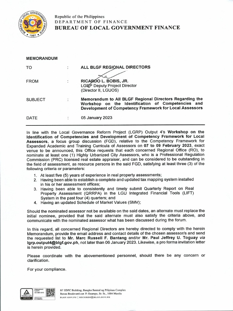 BLGF - Memo To All RDs - Workshop On The Identification of Competencies ...