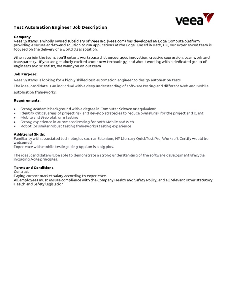 Test Automation Engineer Role at Veea | PDF | Computers