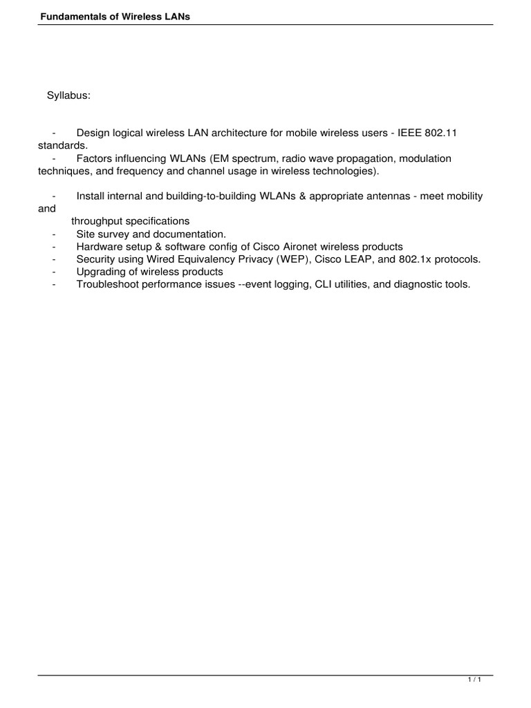 Fundamentals of Wireless Lans | PDF