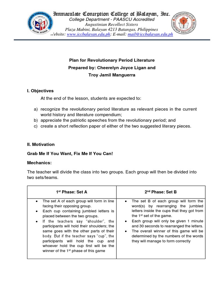 WEEK 13 - Written Plan - Revolutionary Period Literature | PDF ...