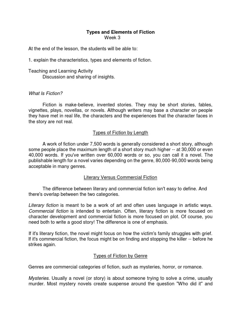 Types and Elements of Fiction | PDF | Narration | Romance Novels