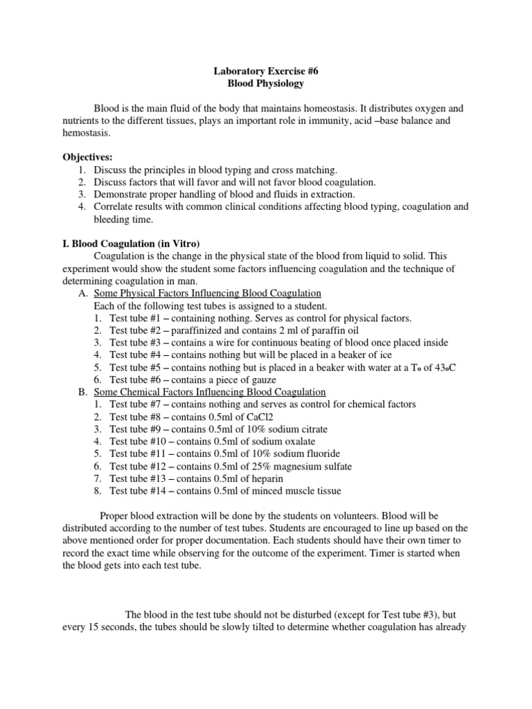 Analysis of Factors Affecting Blood Physiology Through Laboratory Experiments | PDF ...