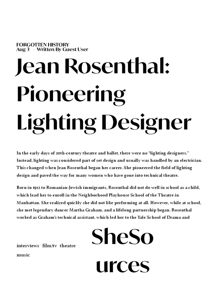 Jean Rosenthal - Pioneering Lighting Designer - SheSources | PDF ...