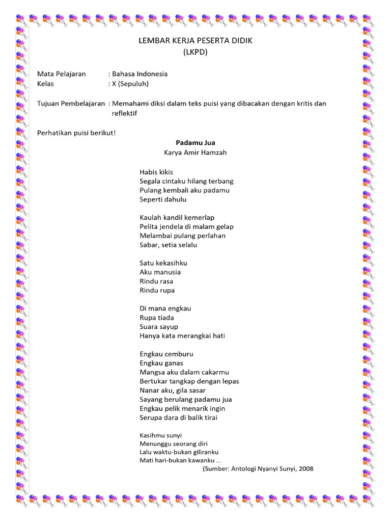 Lkpd Memahami Diksi Dalam Puisi Pdf