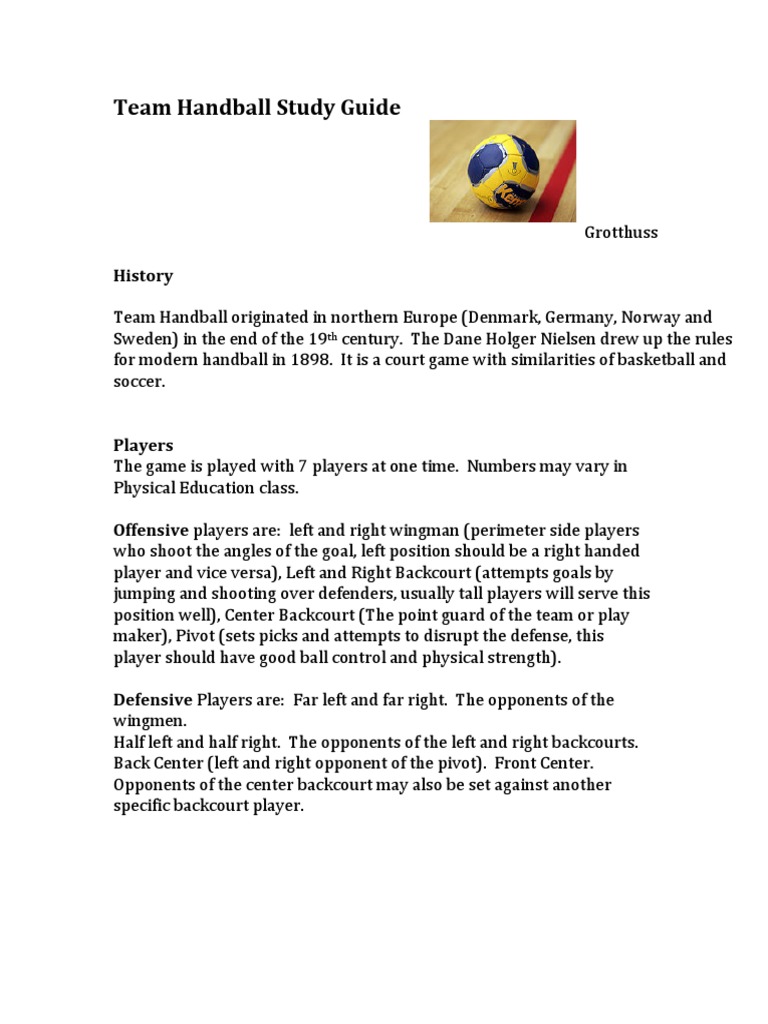 Team Handball Study Guide | PDF | Basketball Positions | Association Football