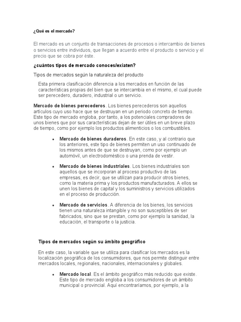 Definición y Tipos de Mercado | PDF | Mercado (economía) | Comercio