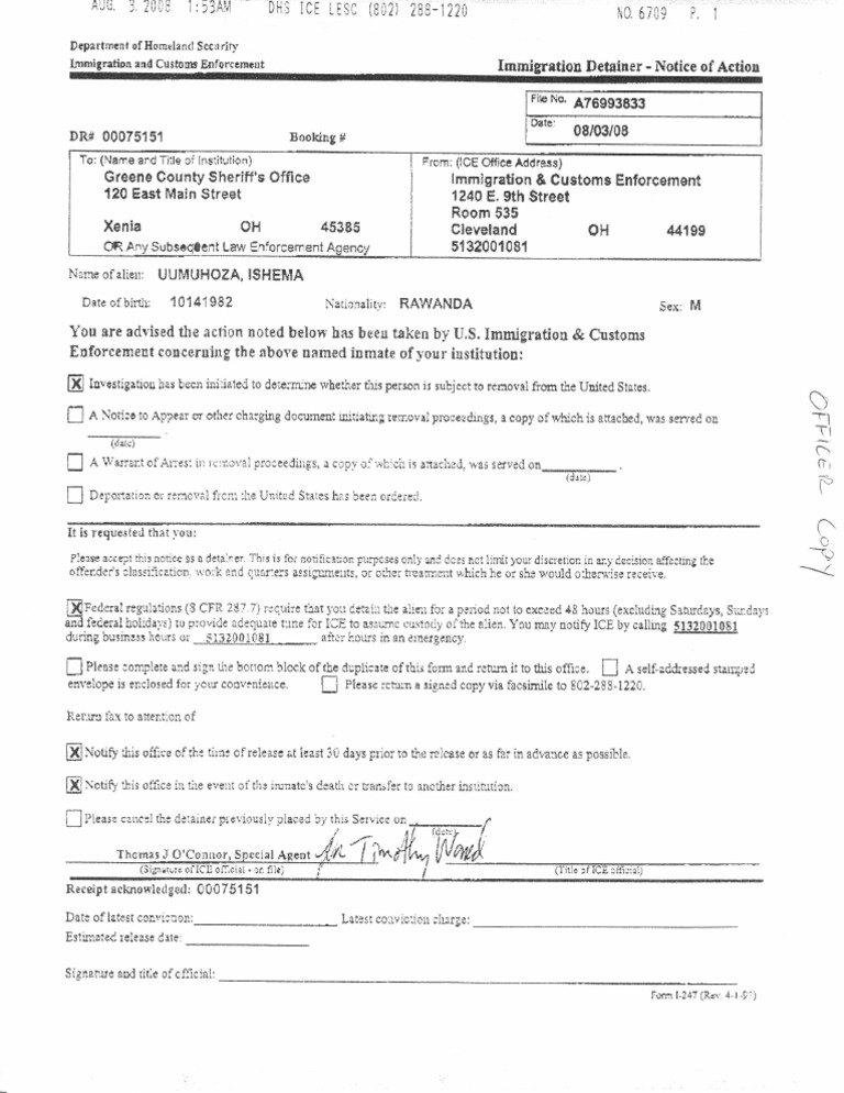 Immigration Detainer Notice for Inmate | PDF