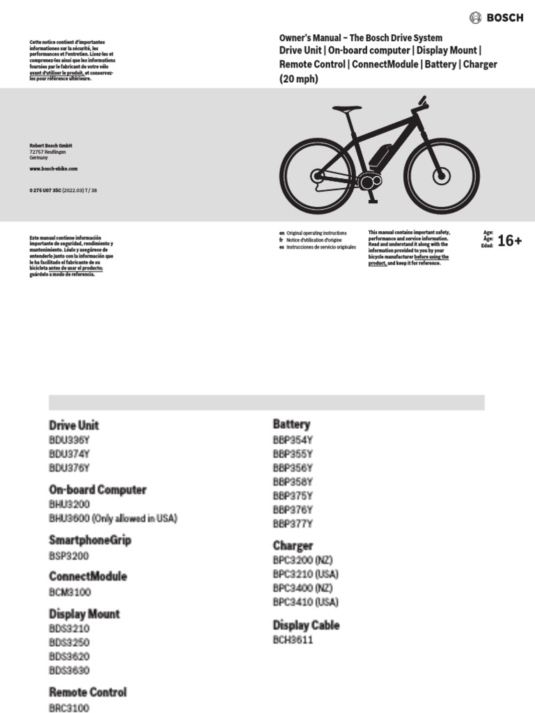 Bosch Ebike Owner Manual 20mhp MY23 | PDF | Safety | Force