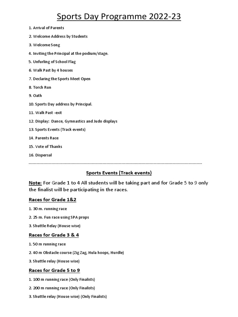 Annual Sports Day Programme Order | PDF