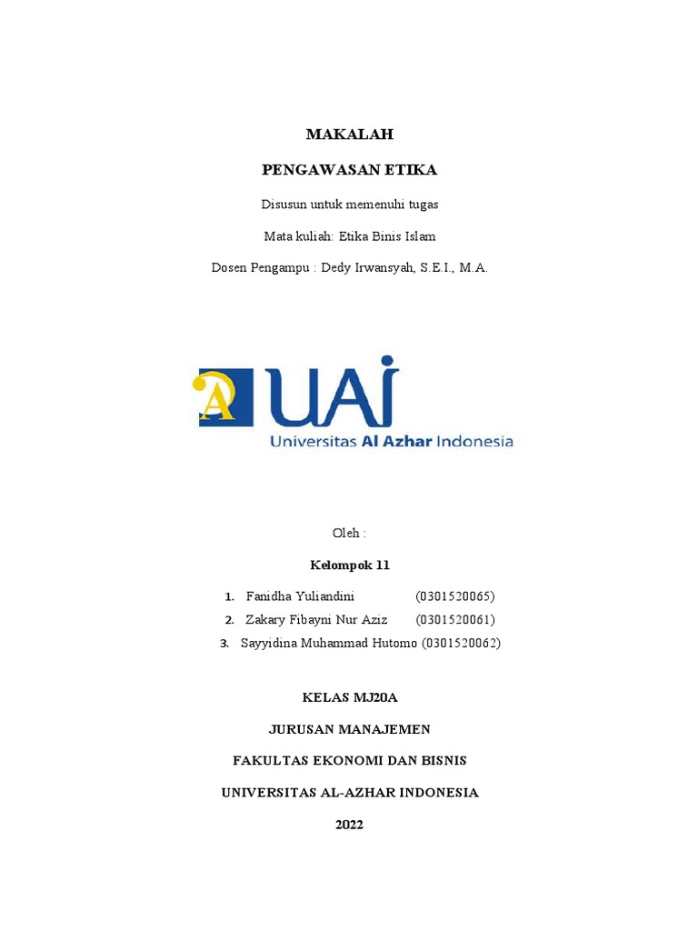 Makalah Pengawasan Etika - Kel 11 - EBI | PDF