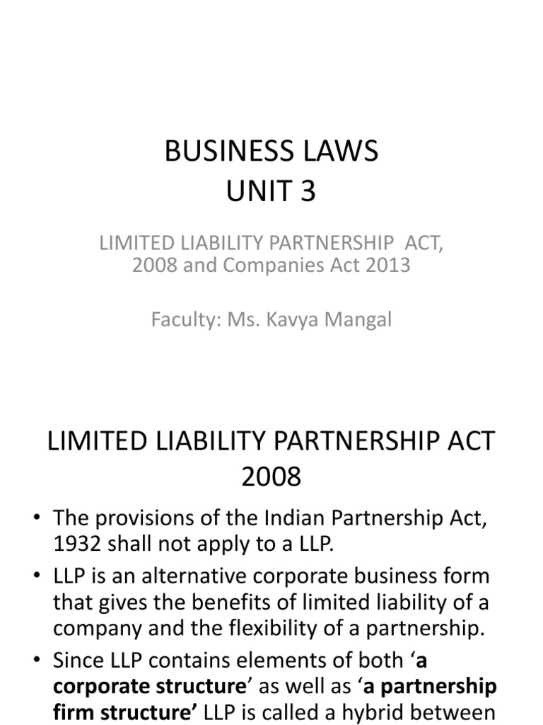 Business Laws Unit 3 | PDF | Limited Liability Partnership | Law