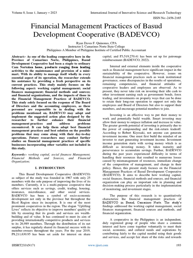 Financial Management Practices of Basud Development Cooperative ...