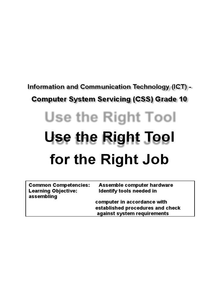 Lesson 2 Computer Hardware Tools Pdf Screw Electrostatic Discharge 