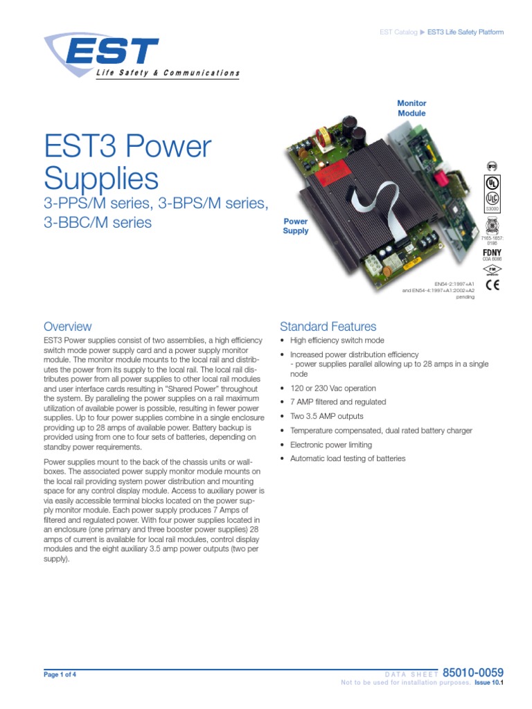 85010-0059 - EST3 Power Supplies | PDF | Power Supply | Battery Charger