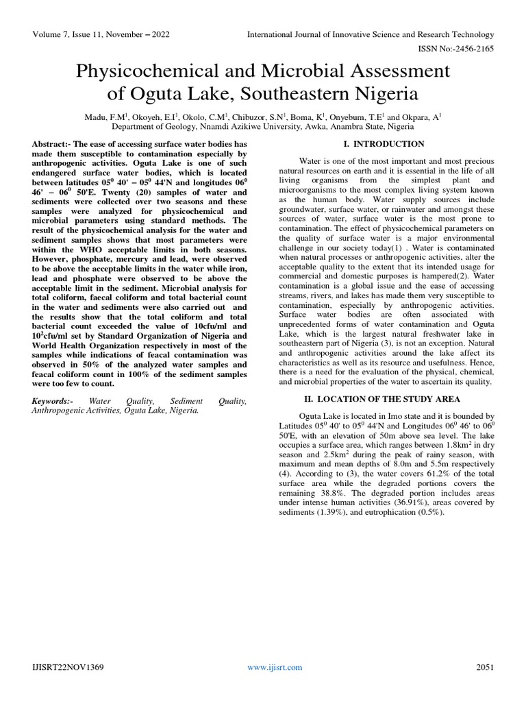 Oguta Lake Water Quality Assessment | PDF | Magnesium | Water