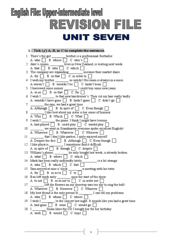 4th Year Revision Unit 7 | PDF