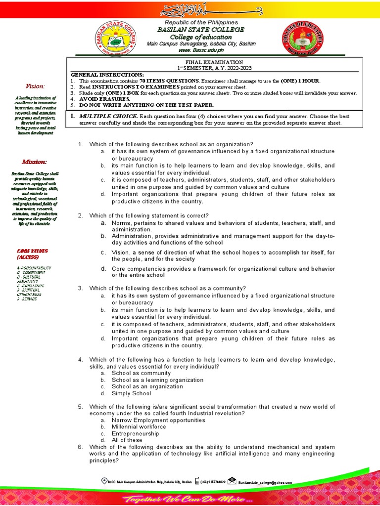 Test Question Ped 108 Finals Edited Pdf Teachers Leadership