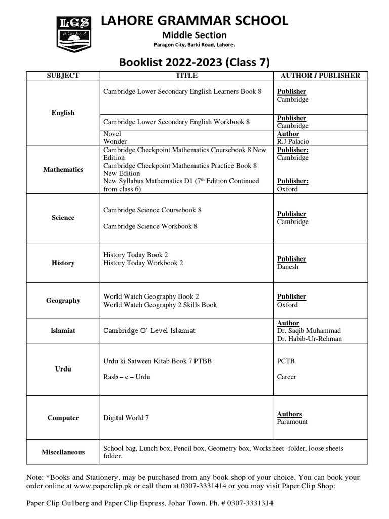 Book List Class 7 2022-23 (SNC) | PDF | Science