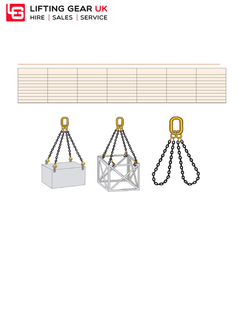 Four Leg Chain Sling Specifications | PDF | Metrology | Physical Quantities