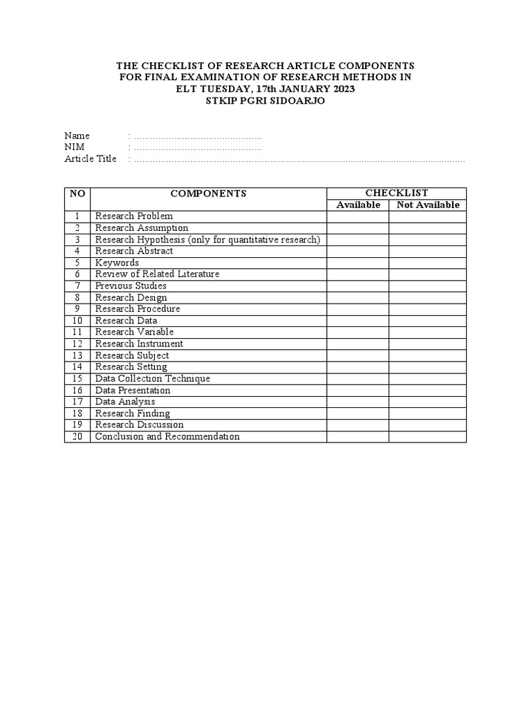 The Checklist of Research Article Components | PDF