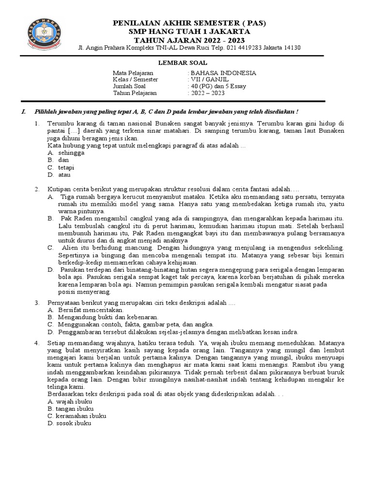 Soal Pas Bindo 7 Kurmer | PDF