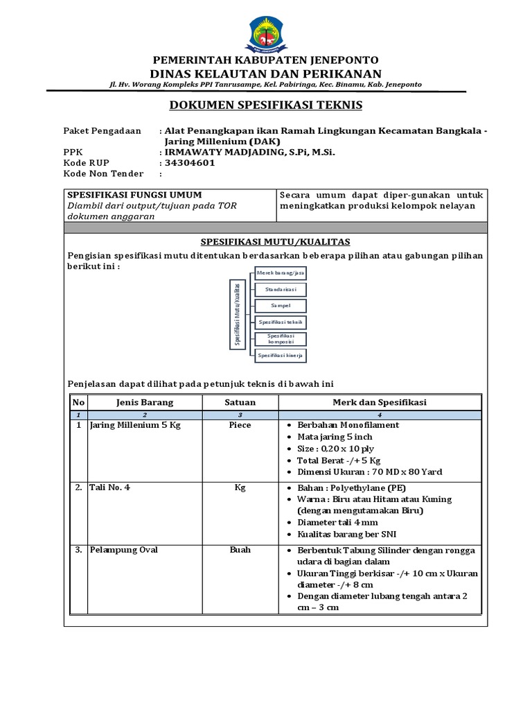Dokumen Spesifikasi Jaring Millenium | PDF