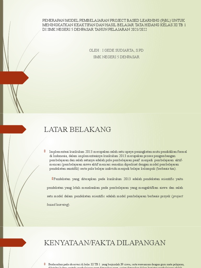 Penerapan Model Pembelajaran Project Based Learning (PJBL | PDF