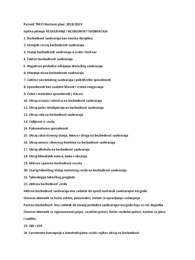 REGULISANjE I BEZBEDNOST SAOBRAĆAJA 3 Odgovori | PDF