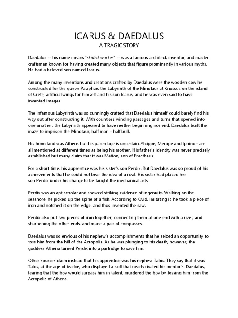 ICARUS AND DAEDELUS With Guide Questions | PDF | Minotaur | Greek Mythology