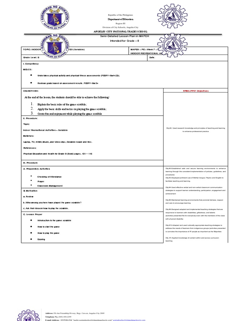 Grade 8 Scrabble Lesson Plan | PDF | Lesson Plan | Teaching Method