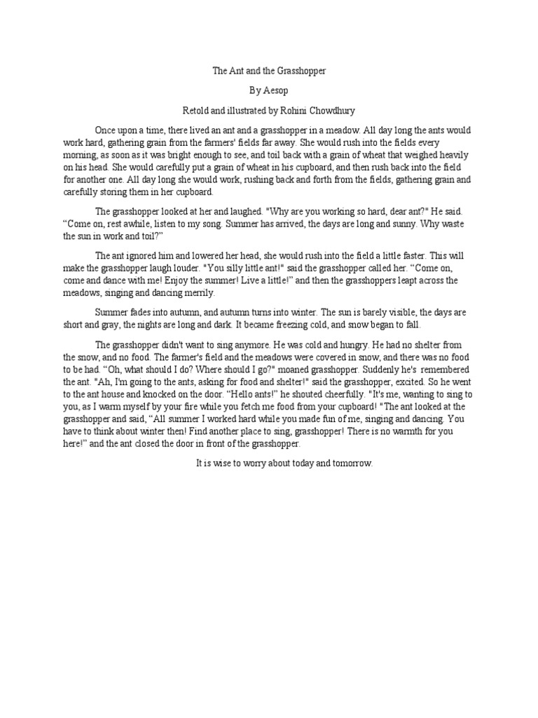 The Lesson of Preparation: An Aesop's Fable About the Hardworking Ant ...