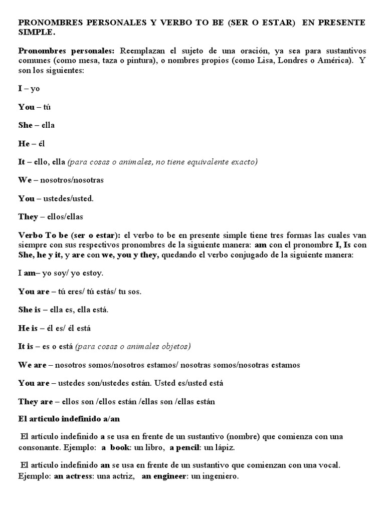 Pronombres Personales y Verbo To Be | PDF