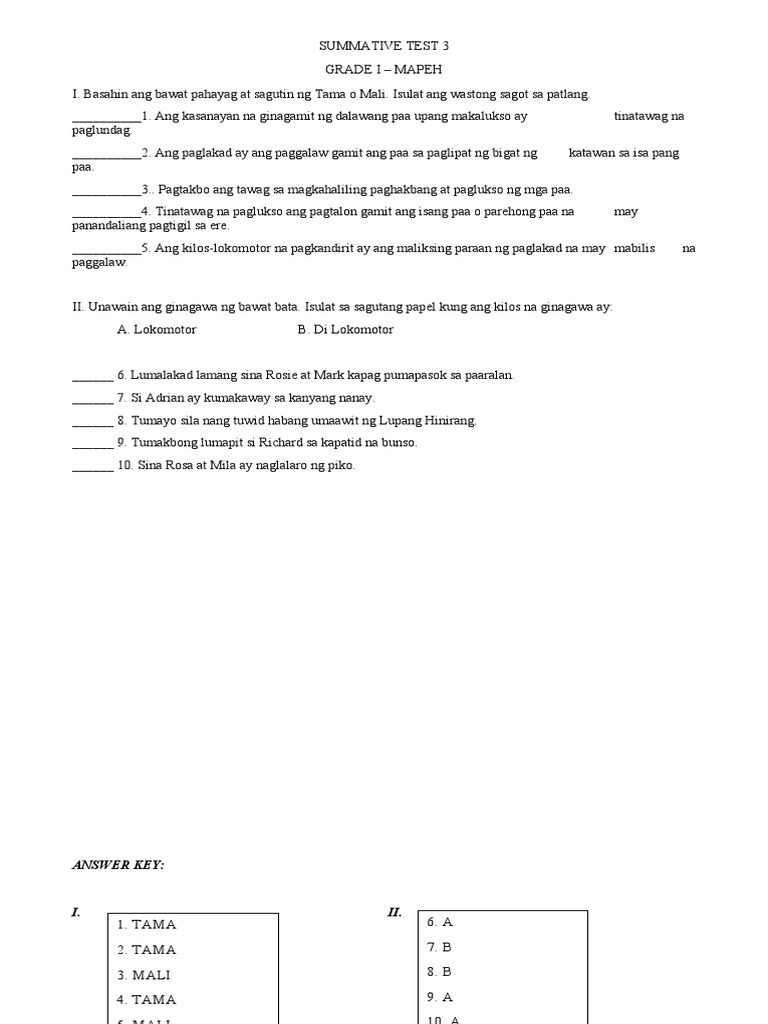 ST 3 GR.1 Mapeh With Tos | PDF