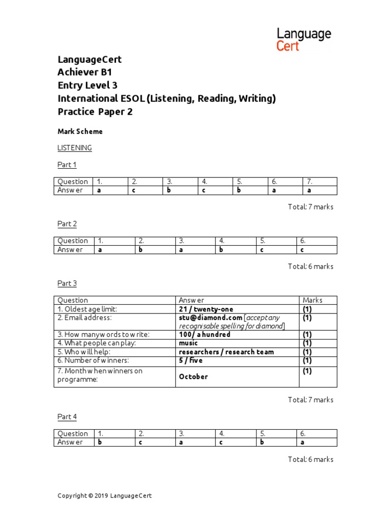 LanguageCert PP2 B1 IESOL Ms | PDF