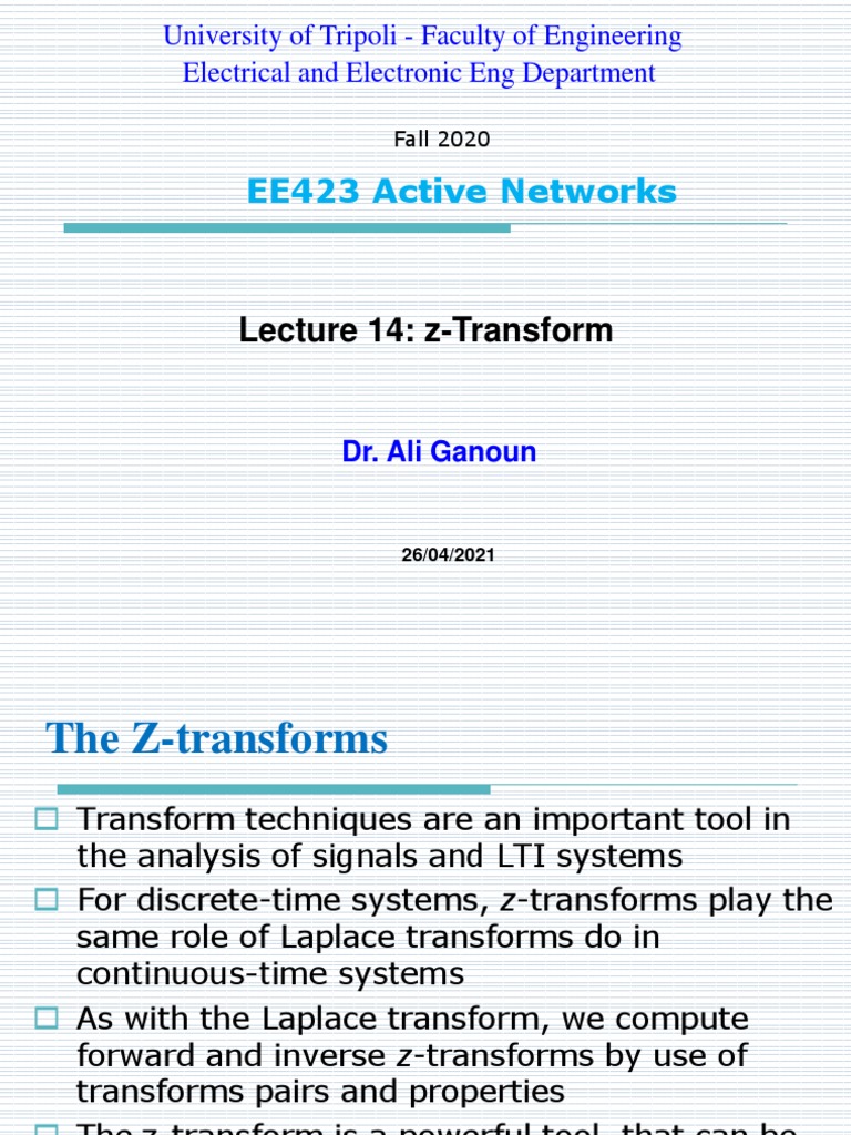 EE423 Lecture 14: z-Transform Properties | PDF | Mathematical Analysis | Mathematical Objects