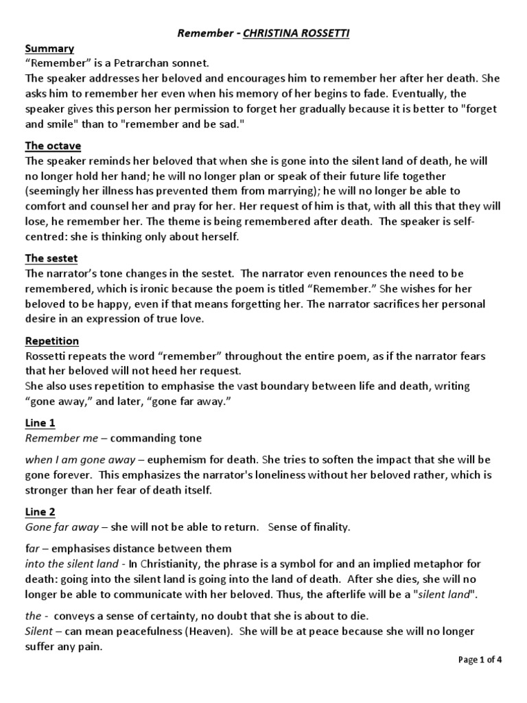 Remember by Christina Rossetti | PDF | Death | Poetry