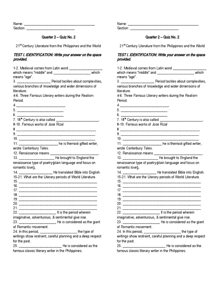 Literature Design Quiz Overview | PDF | Romanticism | Renaissance