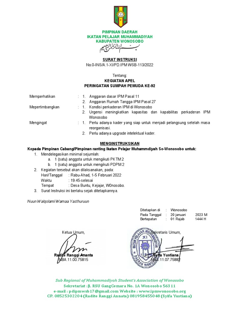 Surat Instruksi TM & PDPM 2 | PDF