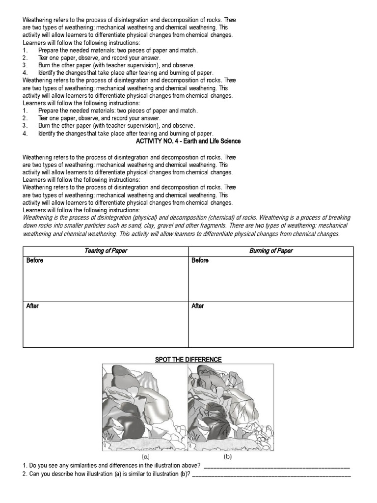 Weathering Refers To The Process of Disintegration and Decomposition of ...