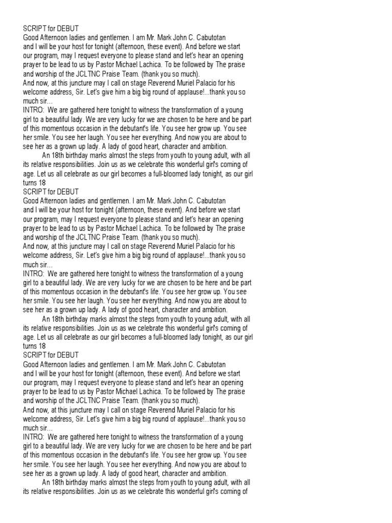 SCRIPT For DEBUT | PDF | Birthdays | Observances