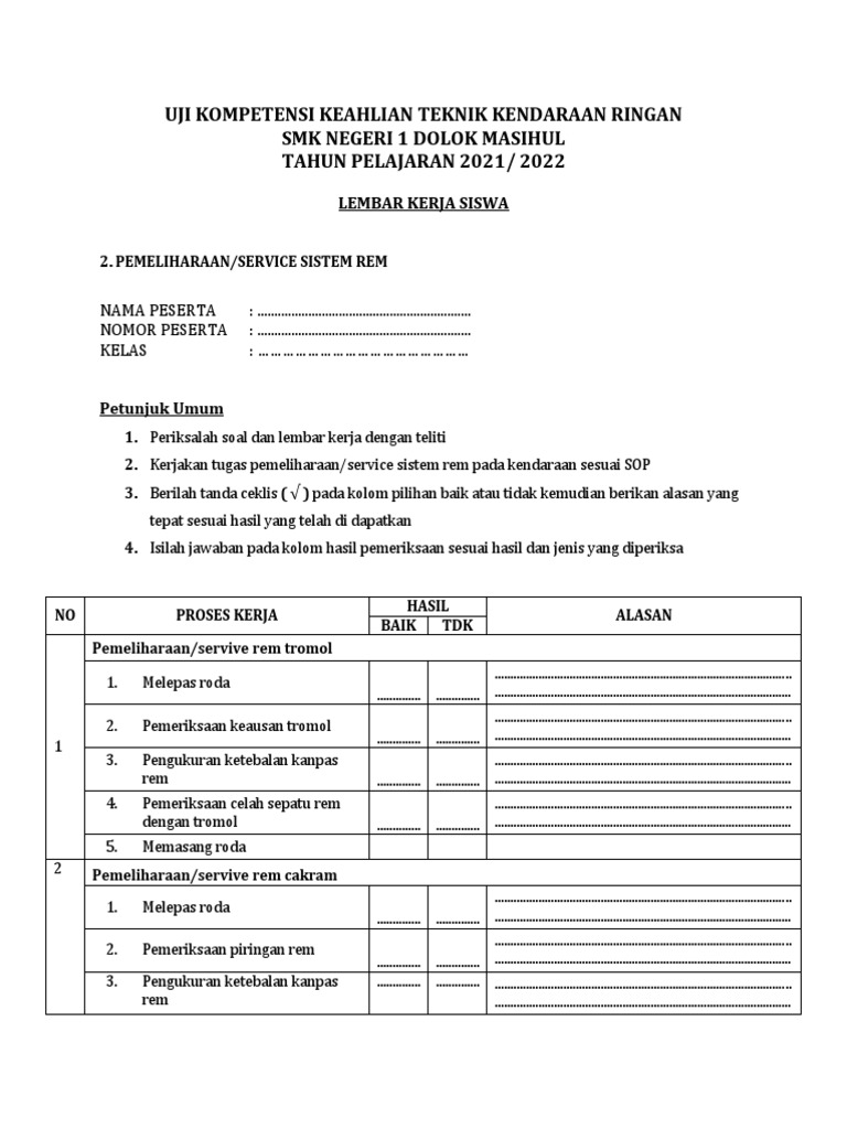 Job Sheet Sistem Rem - 2 | PDF