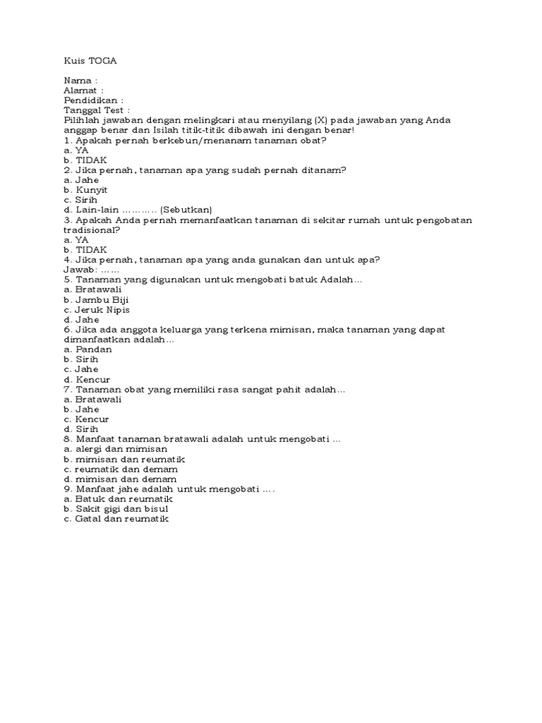 Kuis TOGA | PDF