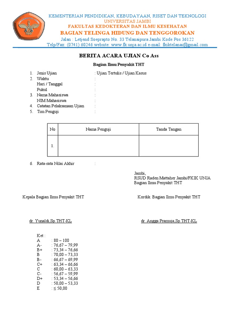 Berita Acara Ujian Terbaru THT | PDF