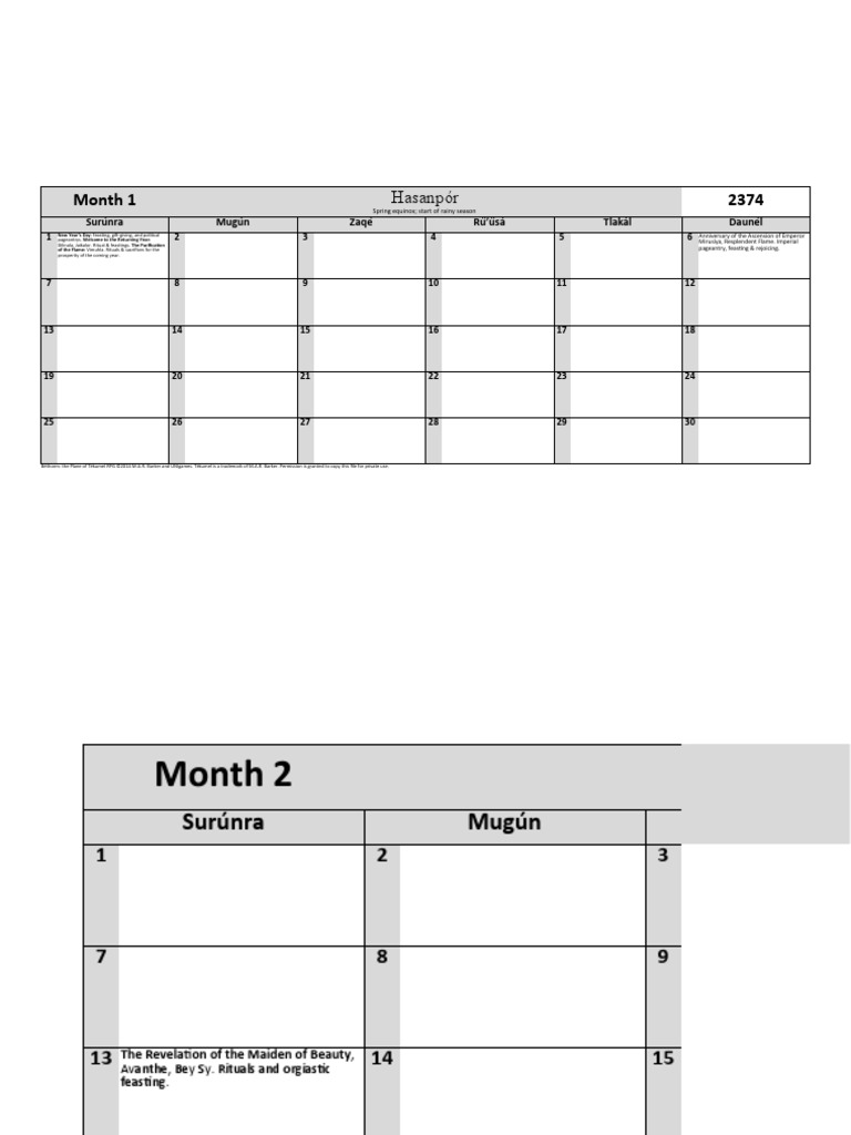 Tsolyani Calendar Excel | PDF | Rituals | Folklore