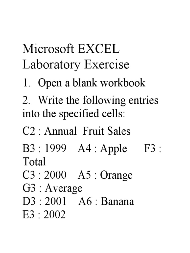 Excel Laboratory Exercise Guide | PDF | Microsoft Excel | Traditional ...