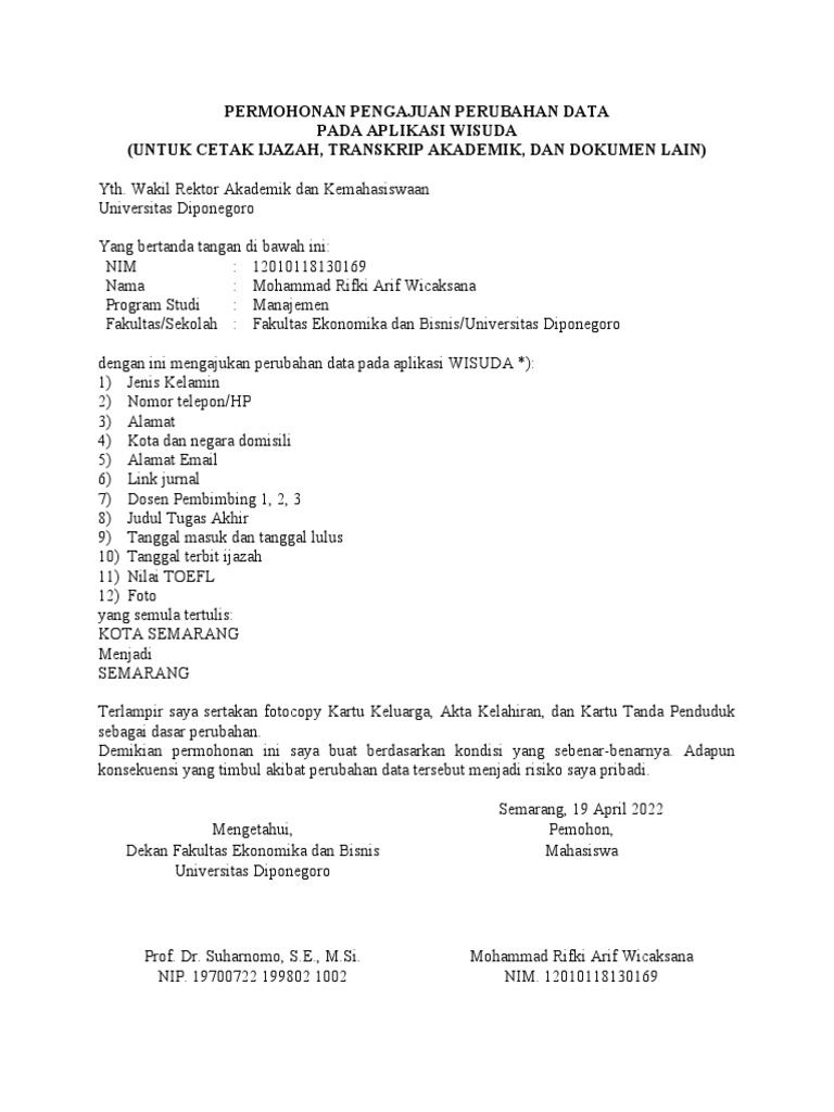 Permohonan Perubahan Data Wisuda | PDF