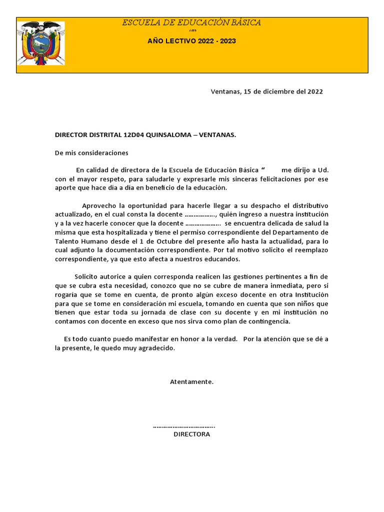 Oficio Solicitando - Docente | PDF | Relaciones personales, crianza y desarrollo personal